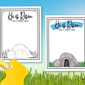 Easter Handprint Art He is Risen Matthew 28:6, Resurrection Empty Tomb ...