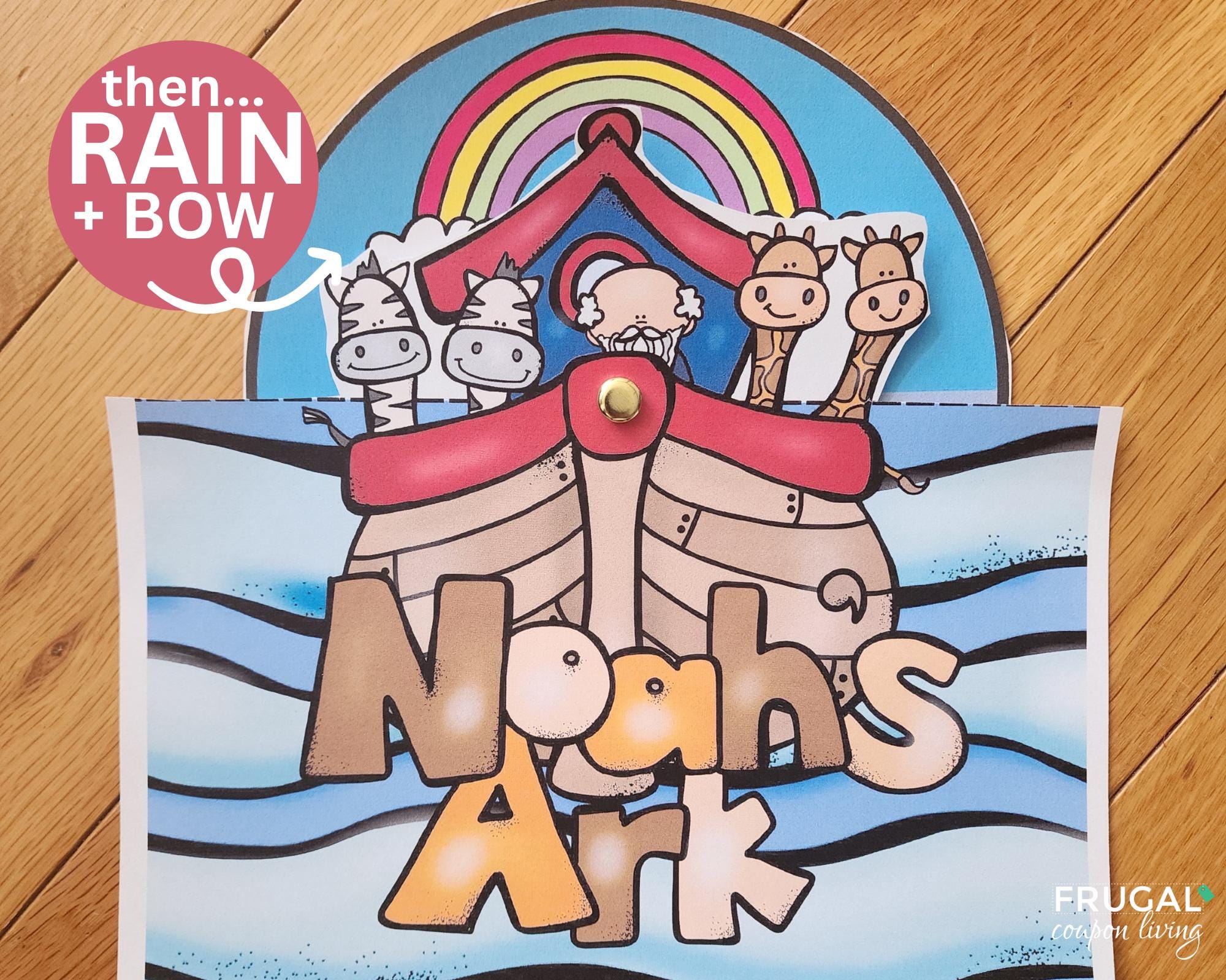 Noah's Ark Kids Printable Coloring Wheel Craft, Genesis 6-9 Religious ...
