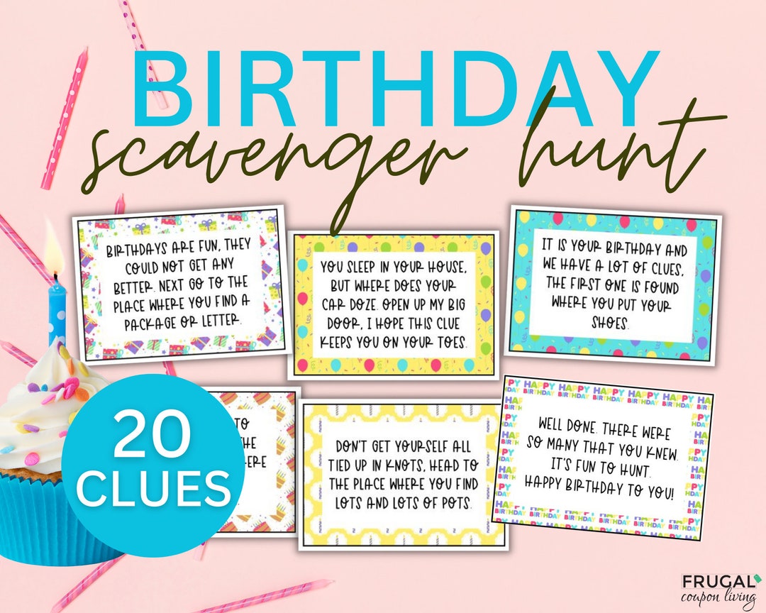 Birthday Scavenger Hunt for Kids Printable | 20 Rhyming Riddles ...