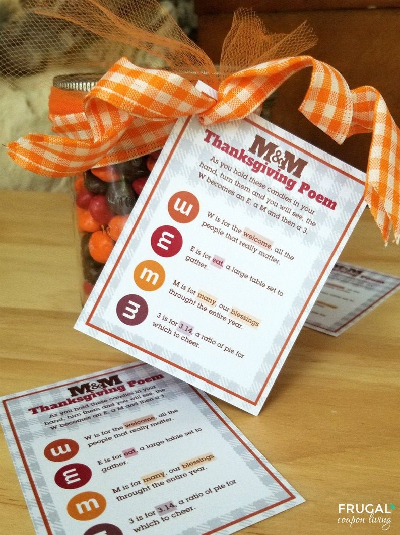 Thanksgiving M&M Gift Tag, Thanksgiving Poem Gift Idea Hostess ...