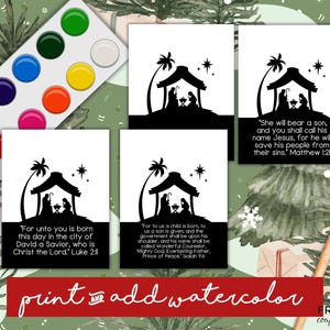 Nativity Watercolor Craft, Kids' Advent Art Activity Manger Silhouette ...