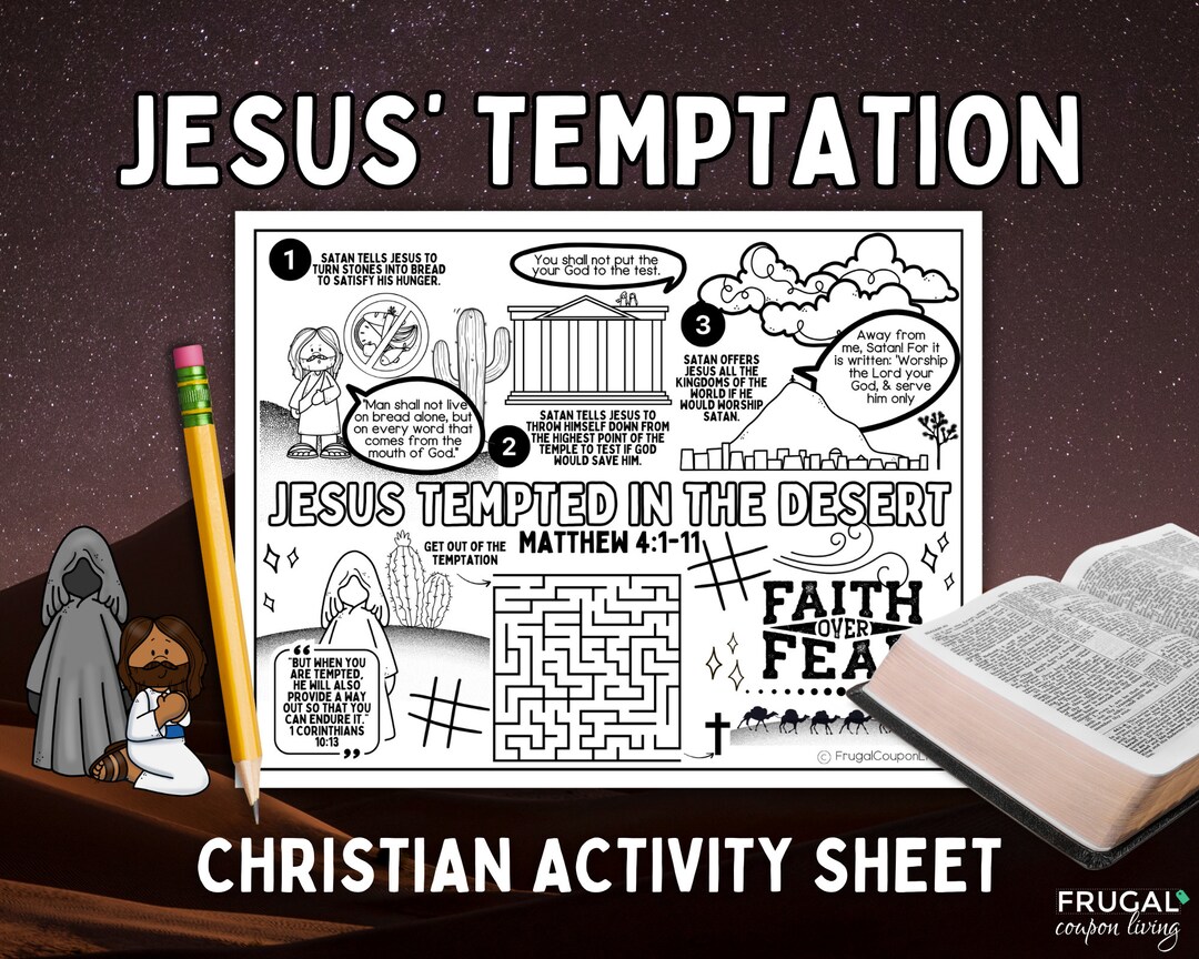 Jesus is Tempted in the Wilderness Activity Mat, Matthew 4:1-11 Bible ...