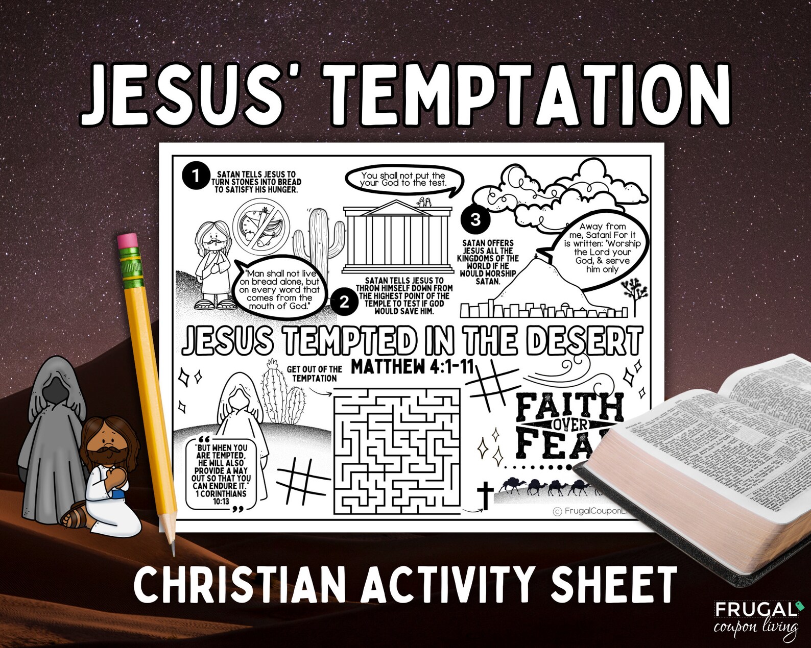 Jesus is Tempted in the Wilderness Activity Mat, Matthew 4:1-11 Bible ...