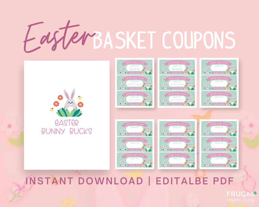 Editable Easter Basket Coupons for Kids | Super Cute Bunny Bucks for ...