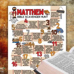 Matthew Bible Scavenger Hunt, Gospel Activity Printable, Book of ...