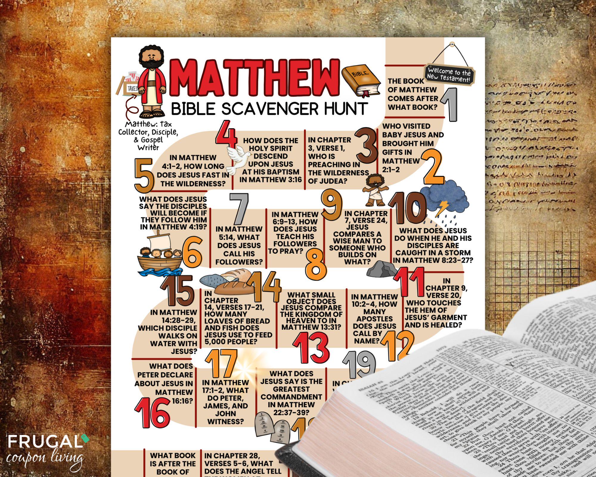 Matthew Bible Scavenger Hunt, Gospel Activity Printable, Book of ...