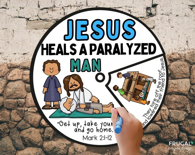 Jesus Heals a Paralyzed Man - Coloring Wheel | Bible Story Activity for ...