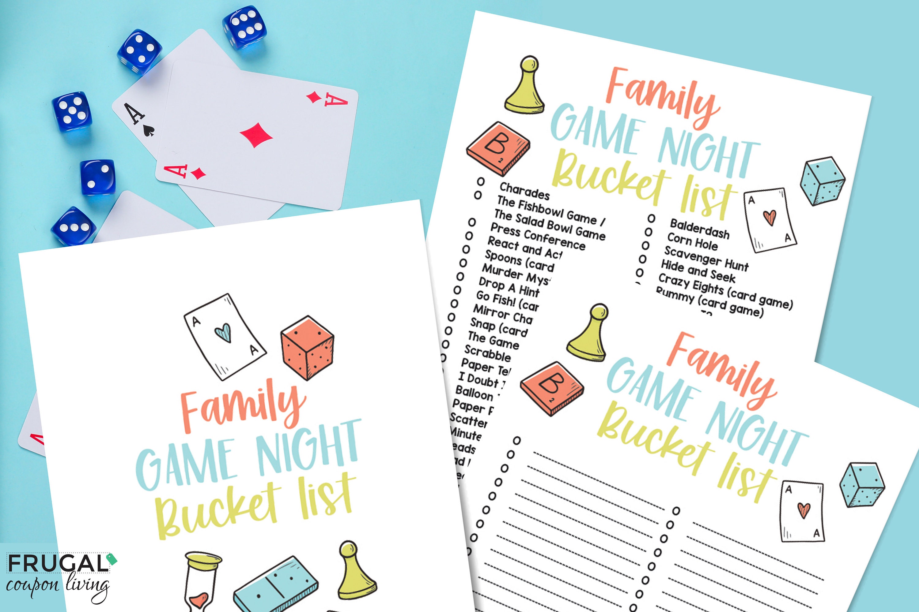 Family Game Night With Family Bucket List Checklist & One Minute Games ...