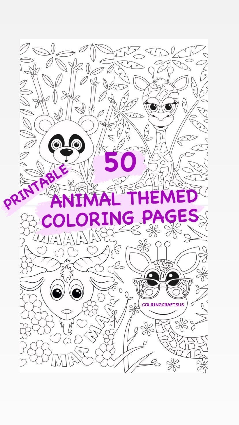 50 Cute & Easy Animal Themed Coloring Pages READY FOR DOWNLOAD | Etsy