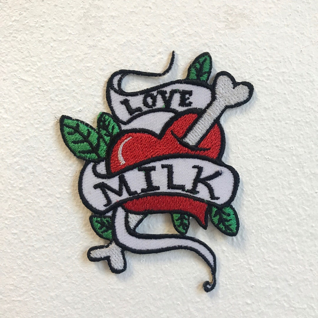 Love Milk Tattoo Heart Bone Iron on Sew on Embroidered Patch - Etsy