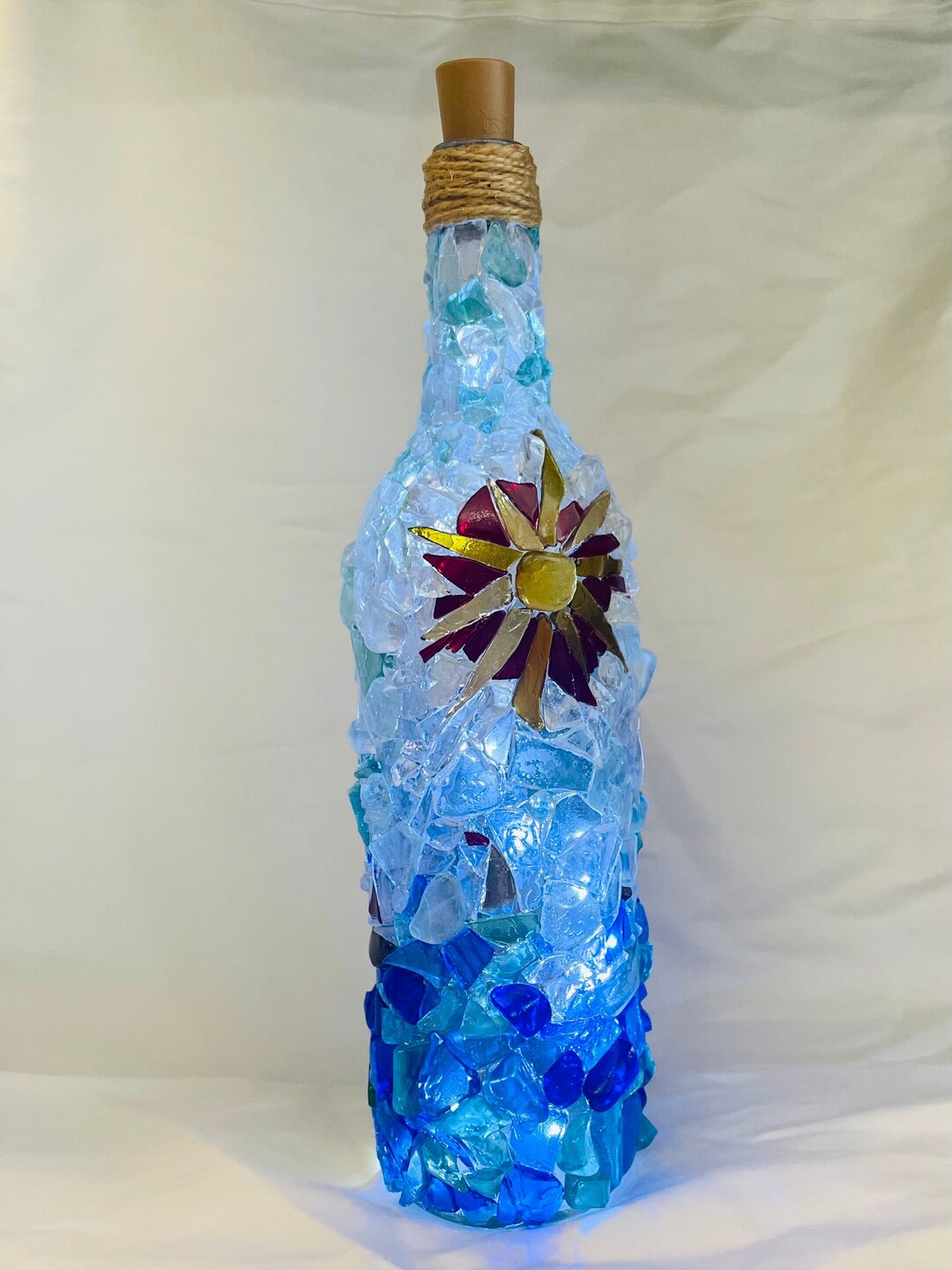 Red Sun Sea Glass Bottle - Etsy