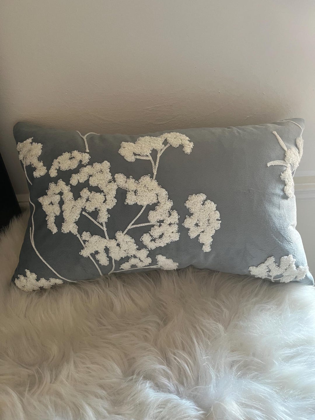 Misty Blue Floral Tufted Rectangle Cushion Cover & Insert Incl Lumbar ...