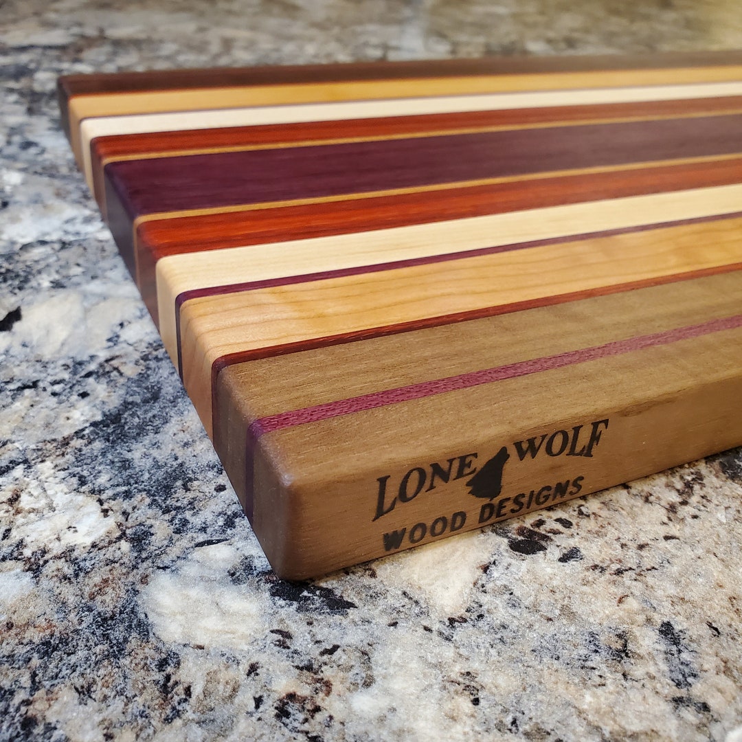 Sunset, Handcrafted Artisan Cutting Board, Hardwood Striped Cutting ...