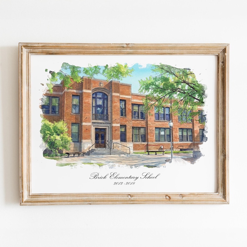 Custom Watercolor School Painting, School Portrait, Teacher & Principal ...