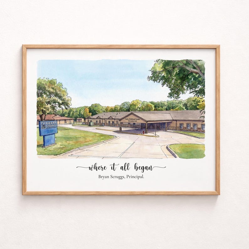 Custom Watercolor School Painting, School Portrait, Teacher & Principal ...