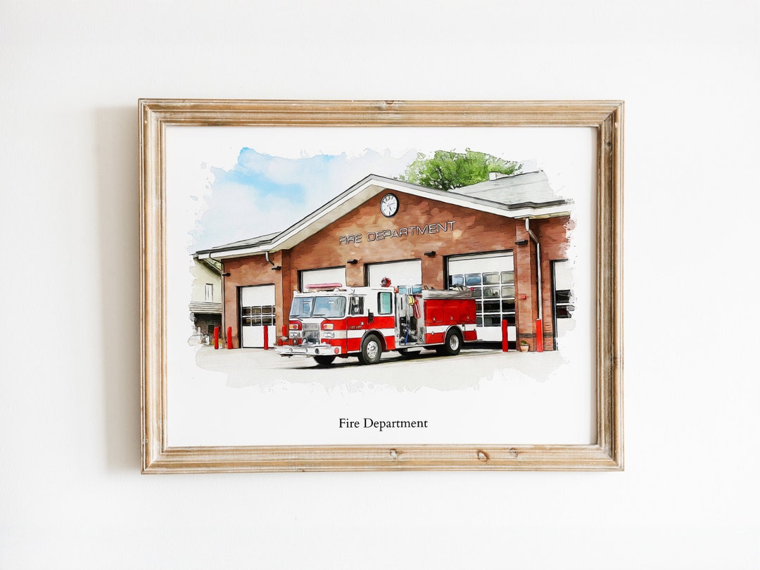 Custom Fire Department Portrait, Fireman Gift, Watercolor Firefighter ...