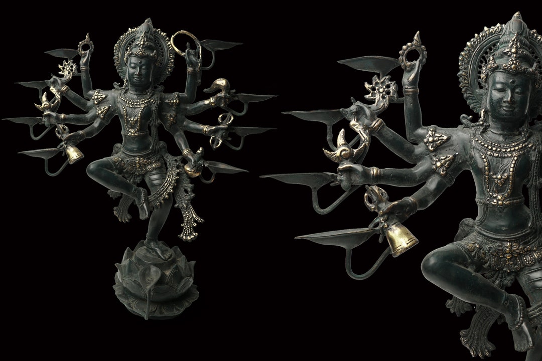 8 Arms Krishna With Candle Holder Bronze Statue , Krishna Statue, Hindu ...