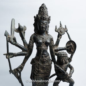 8 Armed Durga Goddess Standing on Top Buffalo, Durga Sculpture, Bronze ...