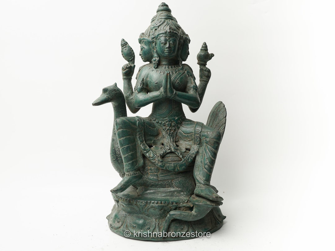 Four Faces Lord Brahma Bronze Statue Sitting on Goose , Hindu God ...