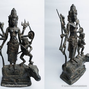 8 Armed Durga Goddess Standing on Top Buffalo, Durga Sculpture, Bronze ...