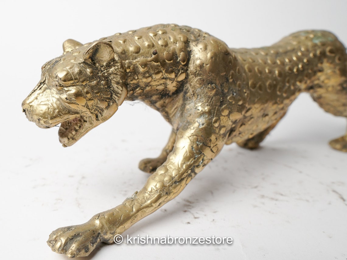 Gold Panther Statue - Animal - Brass Sculpture - 2.9" Inch / 7.4 ...