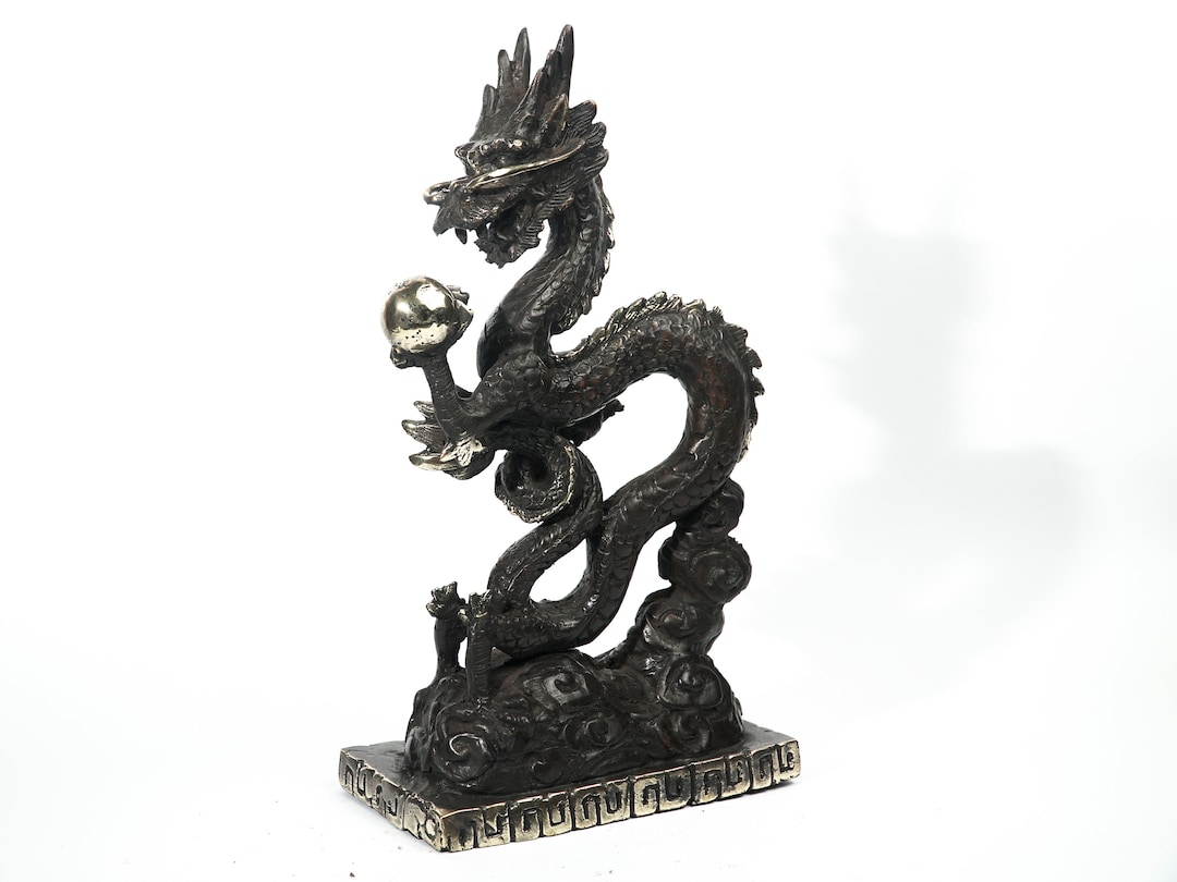 Bronze Dragon Statue, Length Figurine, Chinese Dragon, Mystical Animal ...