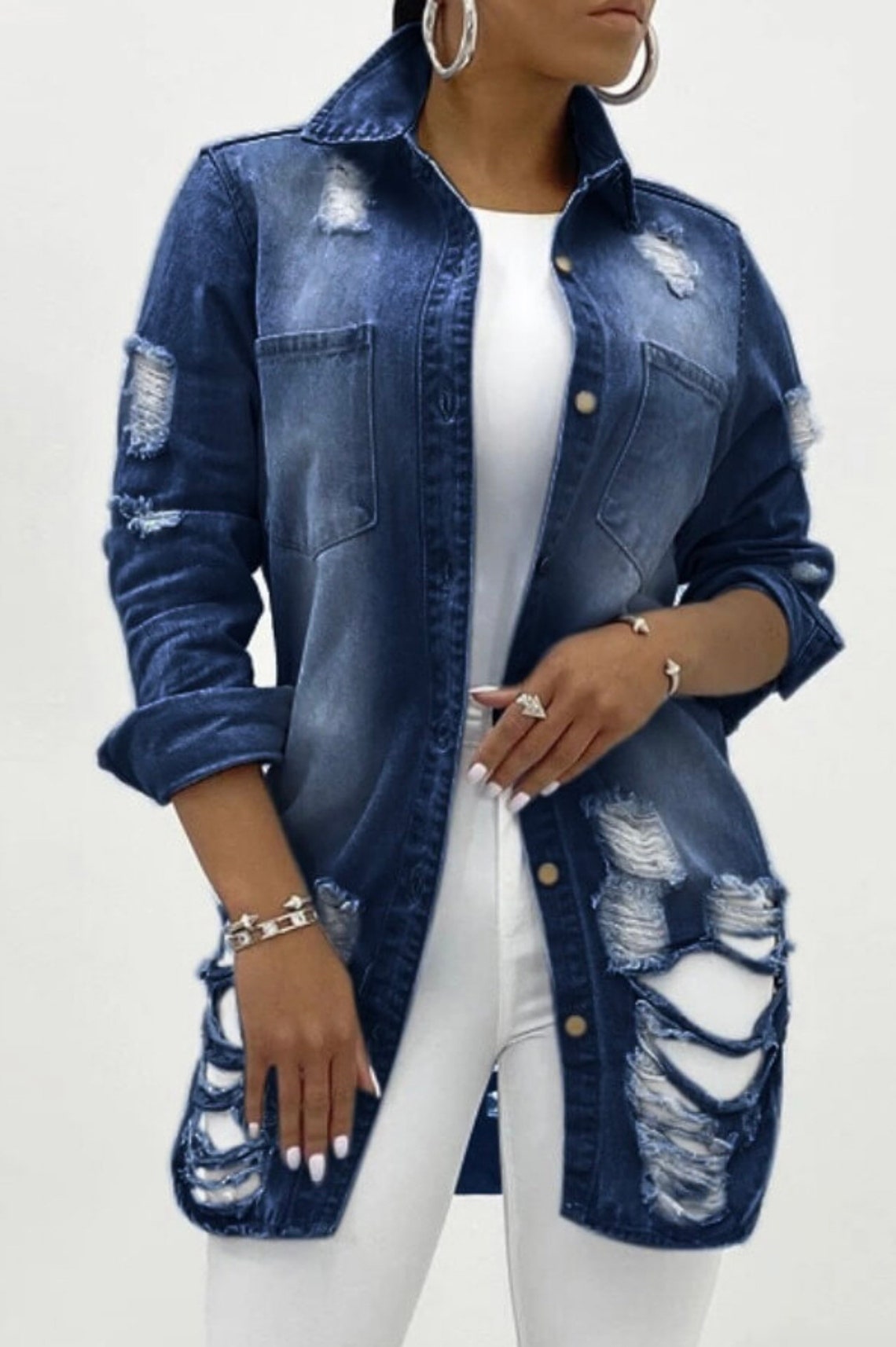 Ripped Denim Mid Length Jacket | Etsy