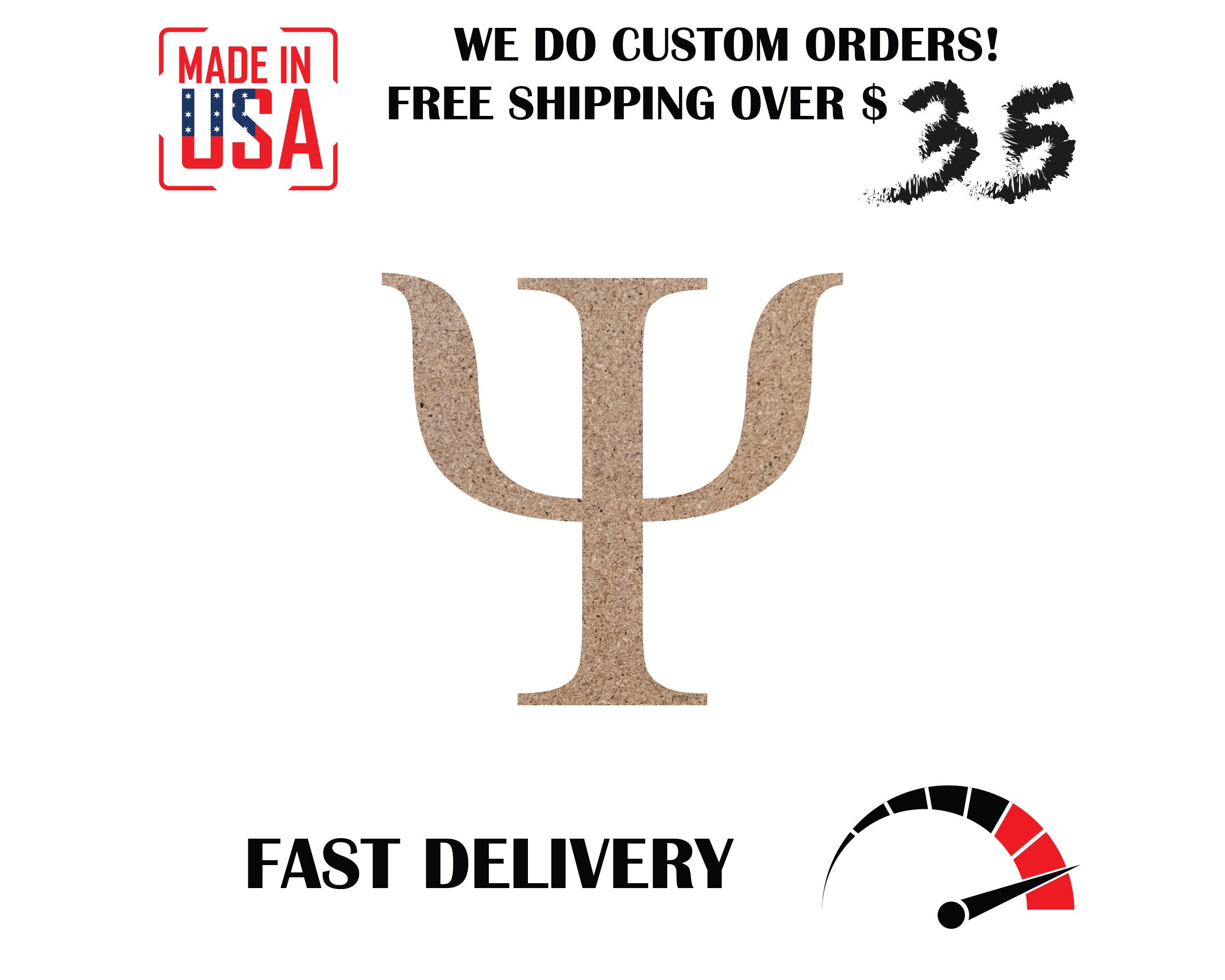 Craft DIY Psi Lowercase Greek Unfinished MDF Wood Cutout Shape Choose ...