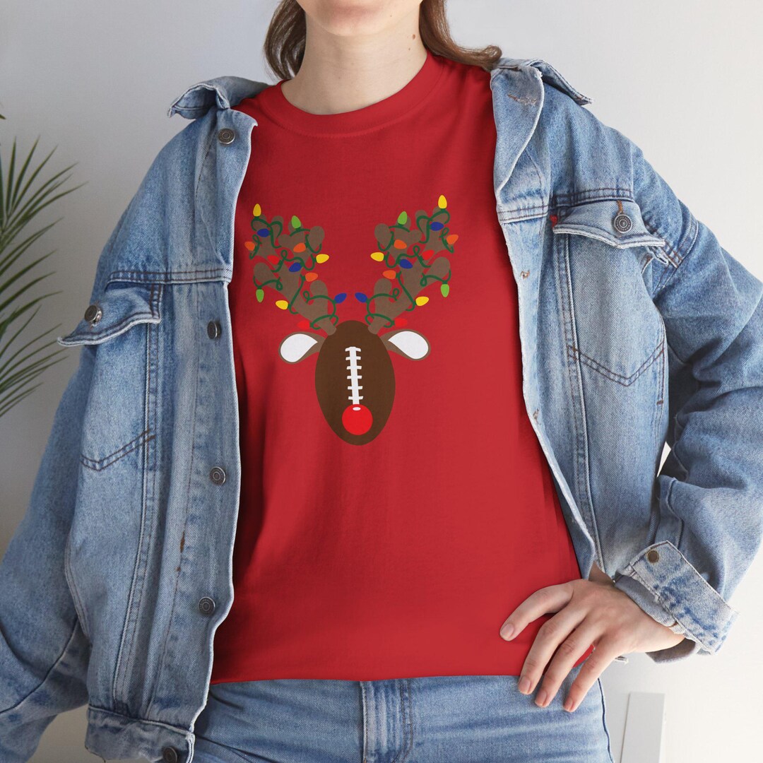 Football Reindeer Christmas Lights Unisex Heavy Cotton Tee - Etsy