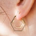 Double Hoop Earring Hexagon Dangle Drop Stud Huggie Sterling Silver, Geometric Hoop , Dainty ...