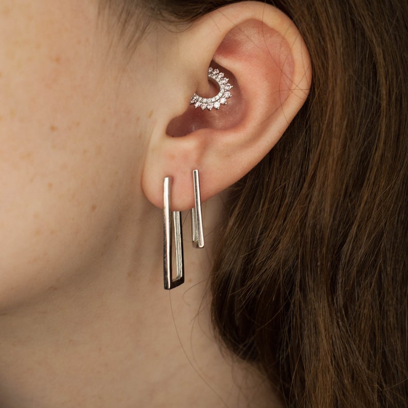 Modern Geometric Rectangular Hoop Earrings in Sterling Silver ...