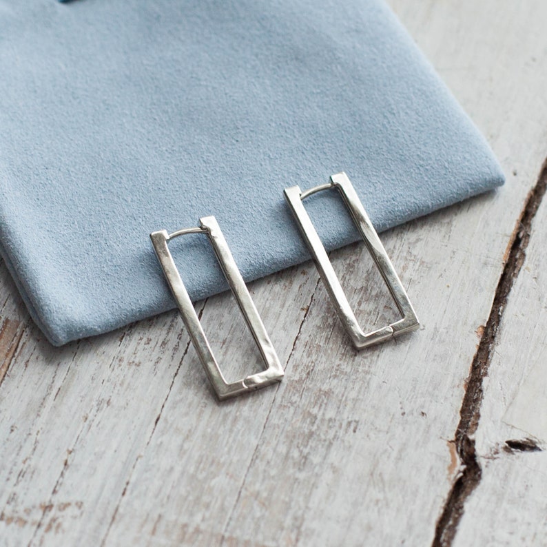 Modern Geometric Rectangular Hoop Earrings in Sterling Silver ...