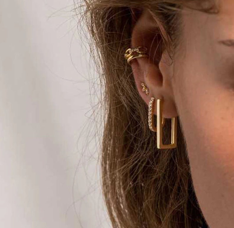 Pair of Medium Rectangular Hoop Earrings in Sterling Silver - Etsy