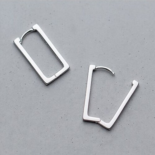 Pair of Medium Rectangular Hoop Earrings in Sterling Silver - Etsy