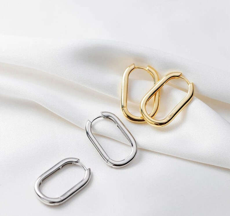 Pair of Medium Rectangular Hoop Earrings in Sterling Silver - Etsy