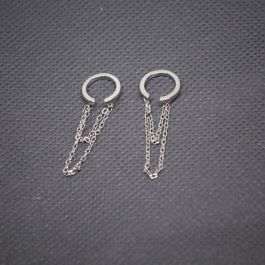 Tassel Wrap 925 Sterling Silver Double Chain Clip on Earrings Ear Cuff ...