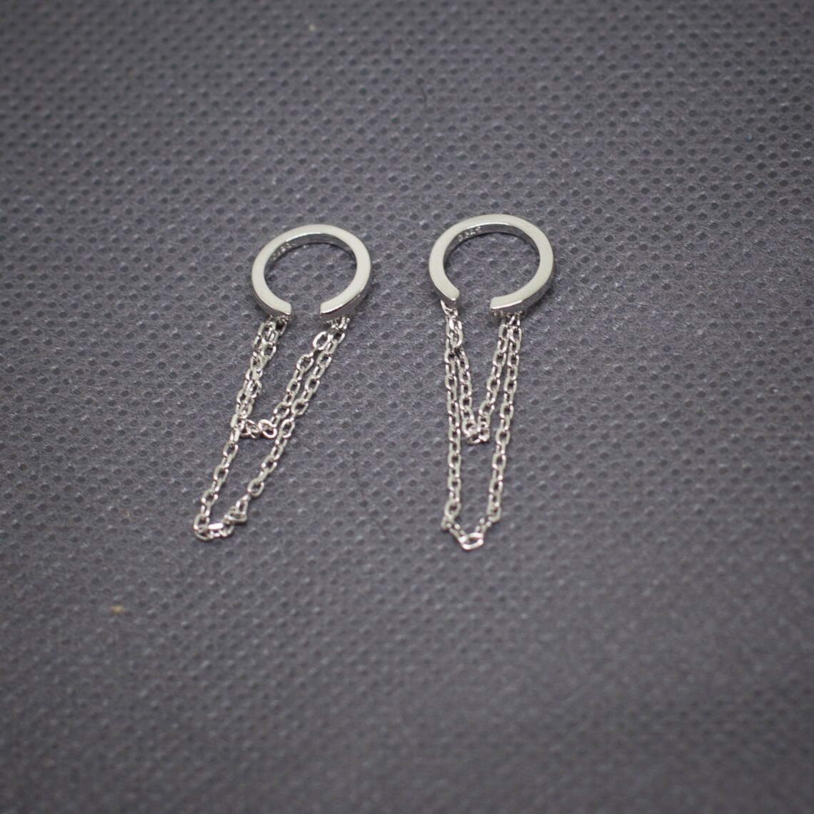 Tassel Wrap 925 Sterling Silver Double Chain Clip on Earrings Ear Cuff ...
