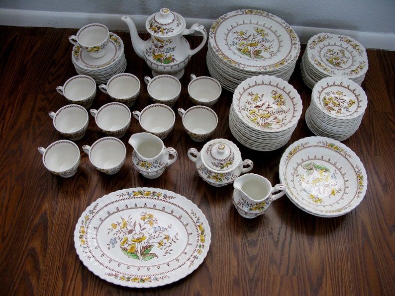 Unique Antique Staffordshire England Hand Engraving 86 Pcs China Set ...