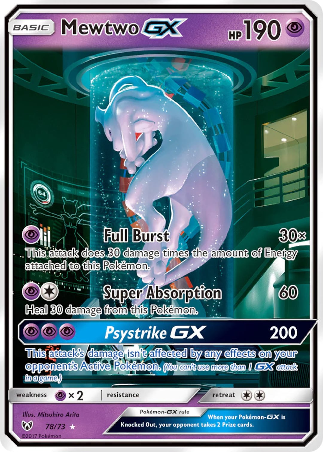 Mewtwo GX 78/73 Alt Art Holographic Sun & Moon Shining Legends Secret Rare Pokémon Card Proxy ...