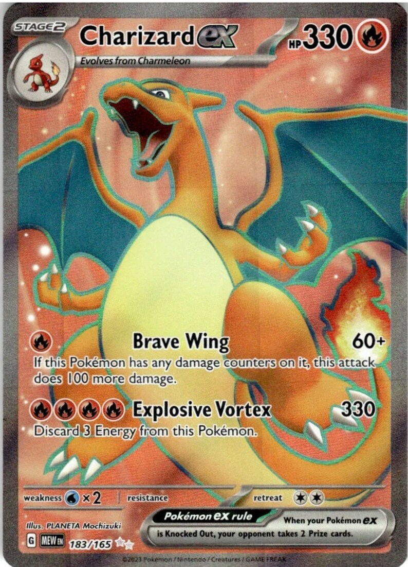 Charizard Ex Full Art 183/165 Pokémon 151 English Holographic Pokemon ...