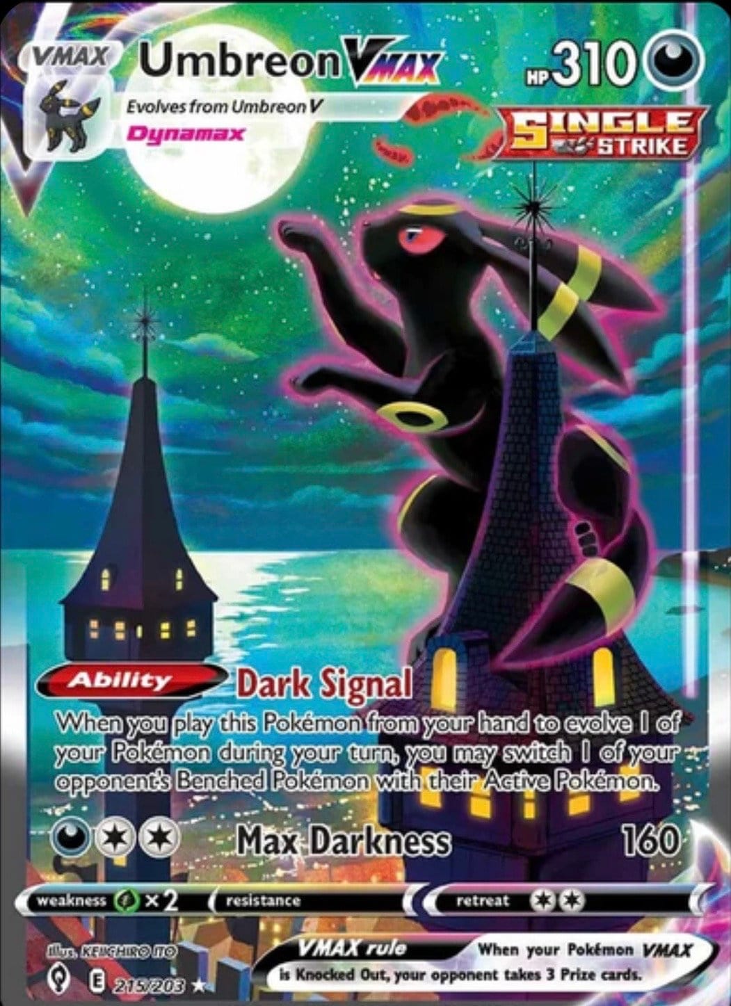 Umbreon VMAX 215/203 moonbreon Alt Art Holographic Evolving Skies Secret Rare Pokemon Proxy Card ...
