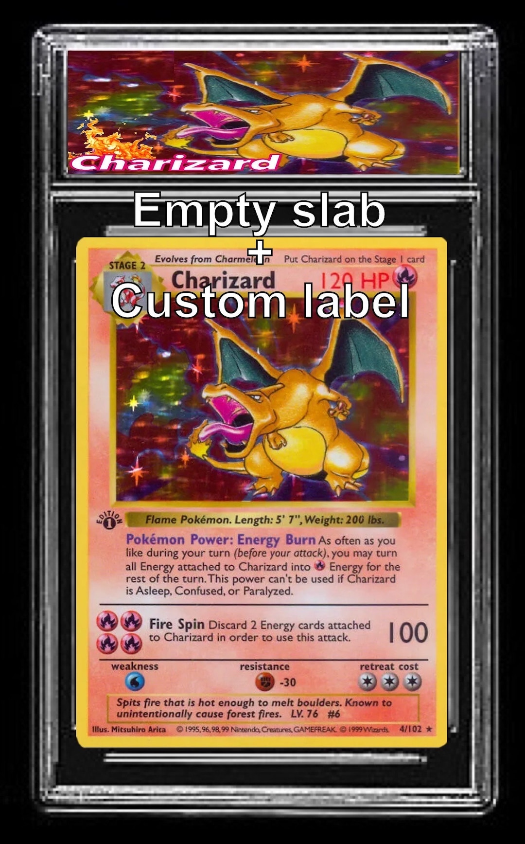Charizard 4/102 Empty Grading Slab Art Match Label Base Set 1st Edition ...