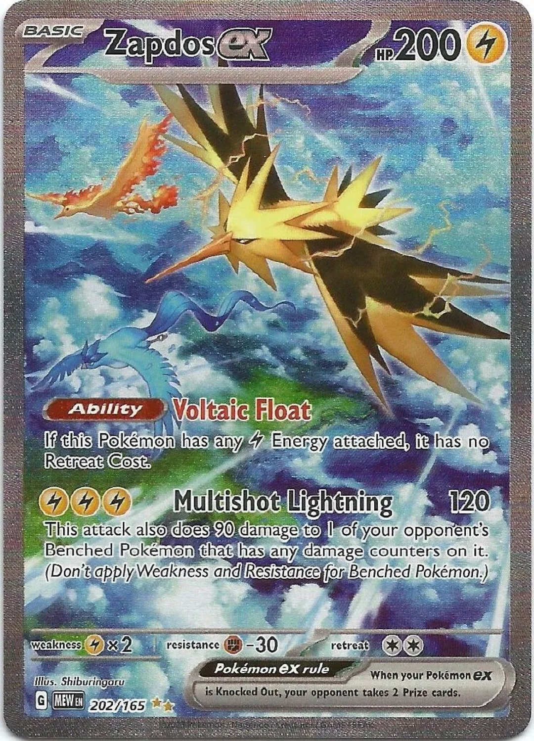 Zapdos Ex Alt Art 202165 Pokémon 151 English Holographic Pokemon Alternate Art Proxy Card