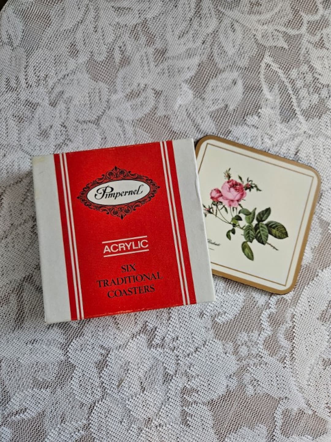 Set of 6 Vintage Pimpernel P.J Redoute Rose Pictured Acrylic Coasters ...