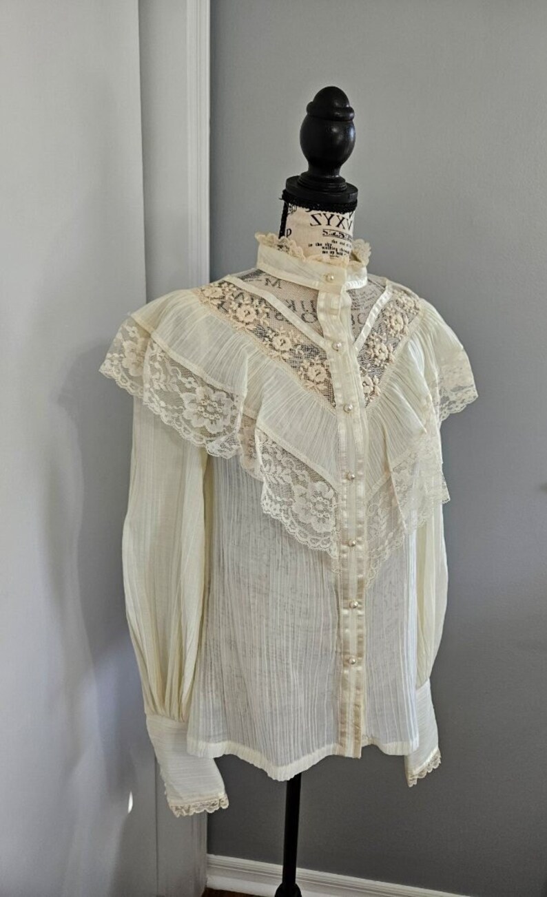 Vintage 70s Does Victorian Era Lace Ruffled Button Down Blouse - Etsy