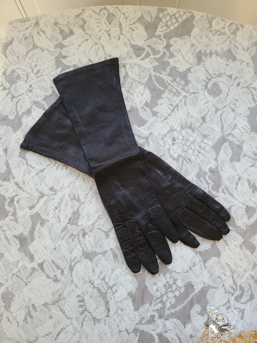 Vintage Regency for Alexander Long Black Leather Gloves - Etsy