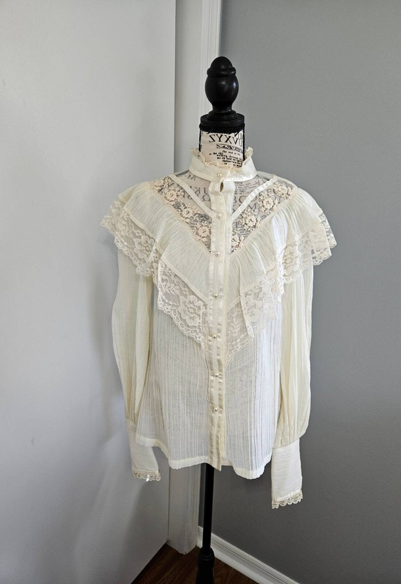Vintage 70s Does Victorian Era Lace Ruffled Button Down Blouse - Etsy