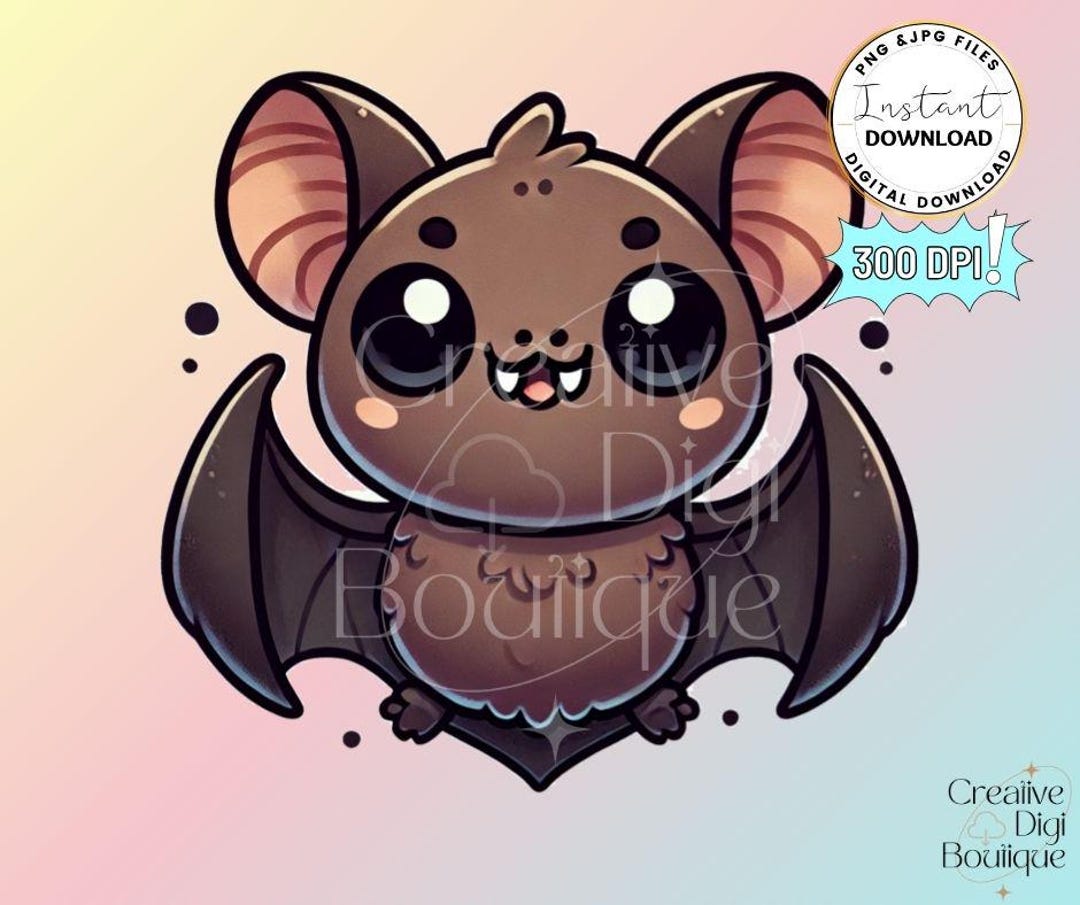Halloween Kawaii Cute Bat PNG Halloween Sublimation Bat Design Cute Bat ...