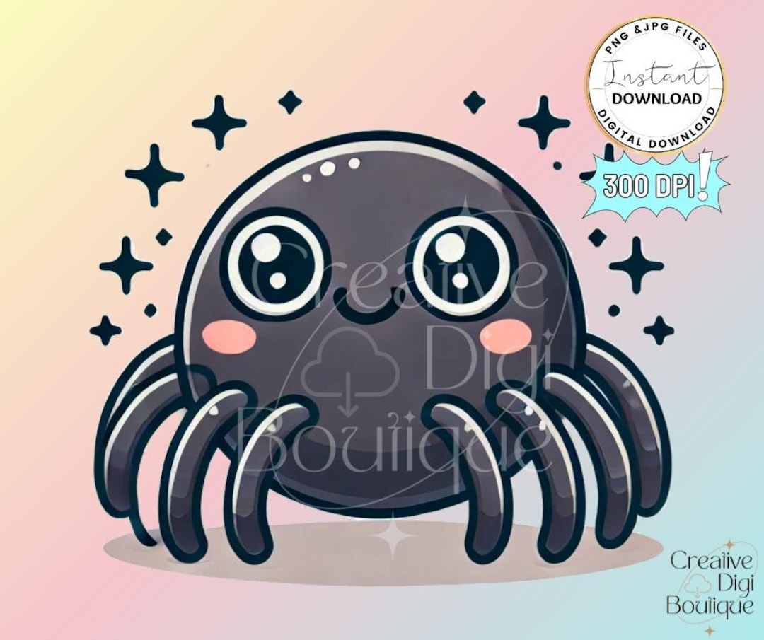 Halloween Kawaii Cute Spider PNG Halloween Sublimation Spider Design ...
