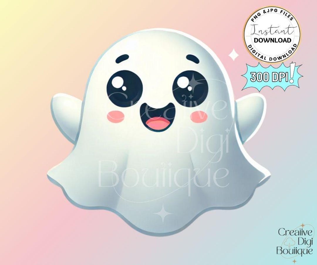 Halloween Kawaii Ghost PNG Halloween Sublimation Ghost Design Cute ...
